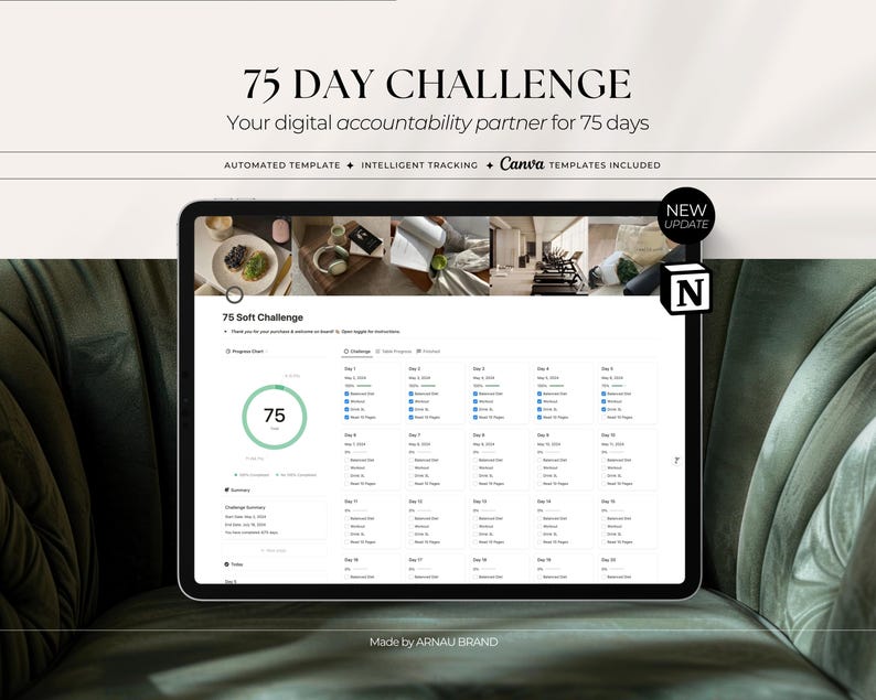 75 Day Challenge | Notion Template | Prefilled Checklist | Habit ...