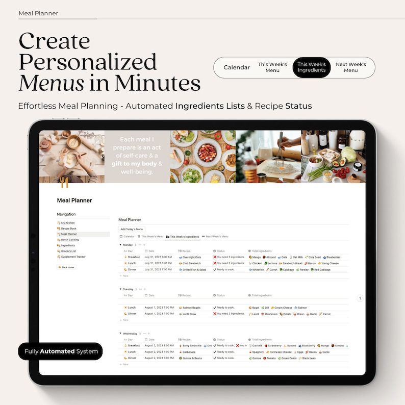 Meal Planner Notion Template | Digital Meal Planner, Recipe Book ...