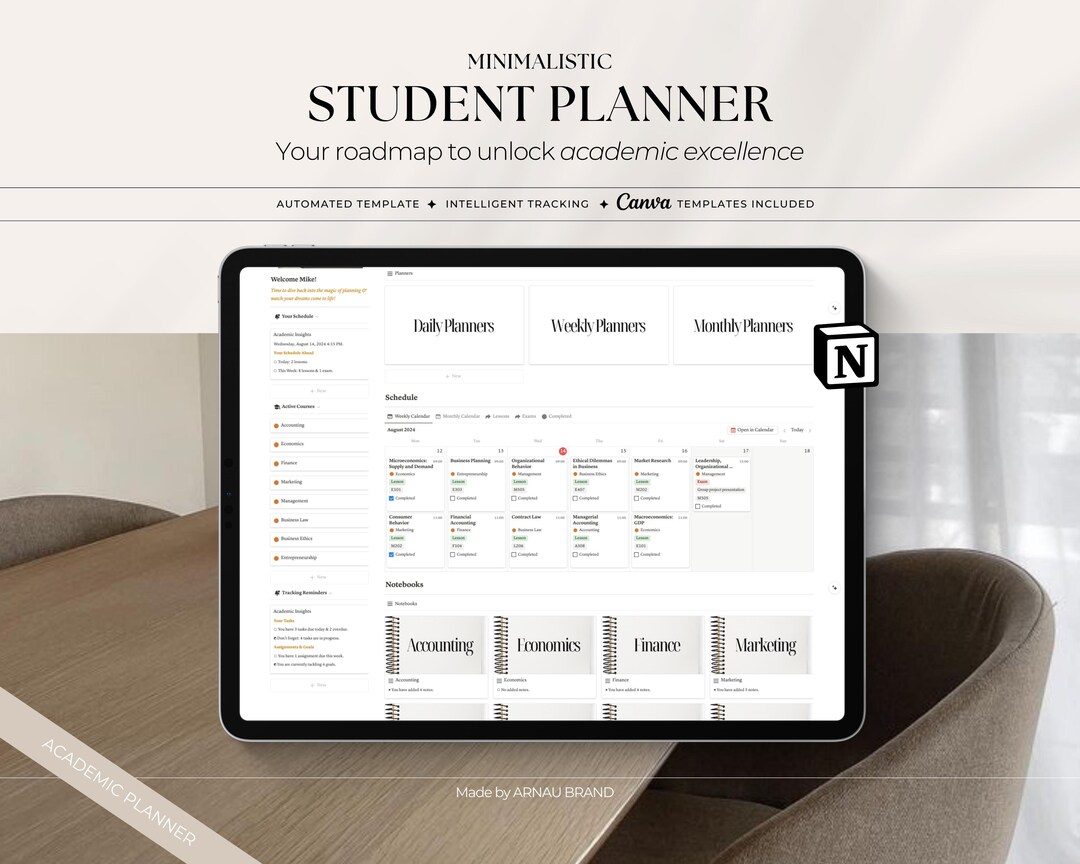Minimalist Academic Planner Notion Template | Student Digital Notebook ...
