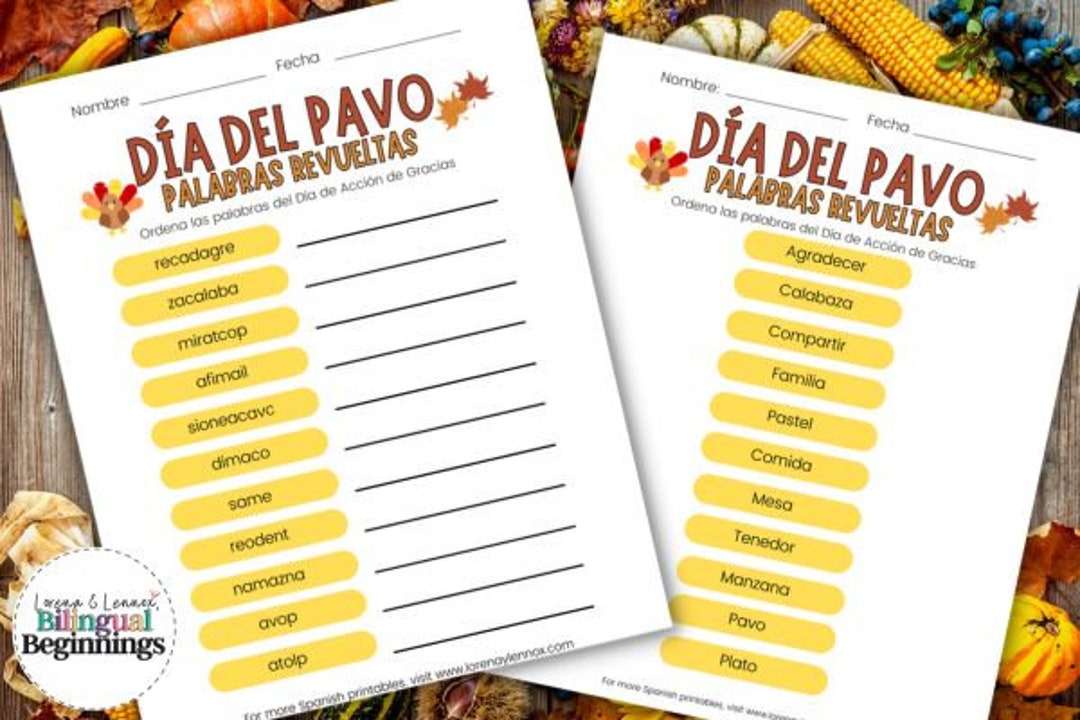 Thanksgiving Word Scramble Printable in Spanish - Etsy