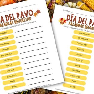 Thanksgiving Word Scramble Printable in Spanish - Etsy