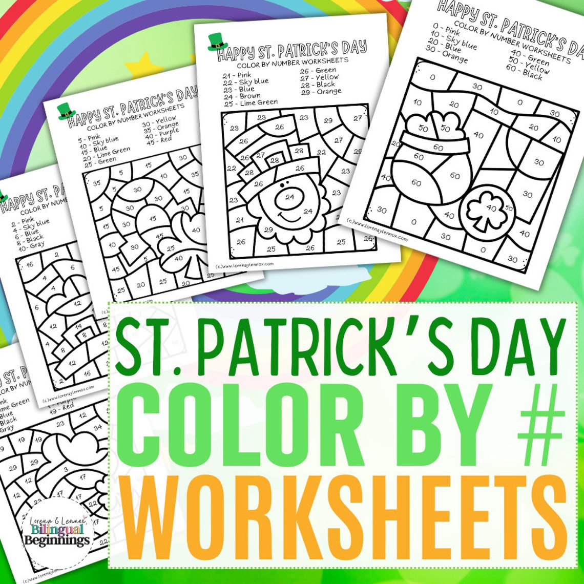 St. Patrick's Day Color by Number Worksheets (ENGLISH) - Etsy
