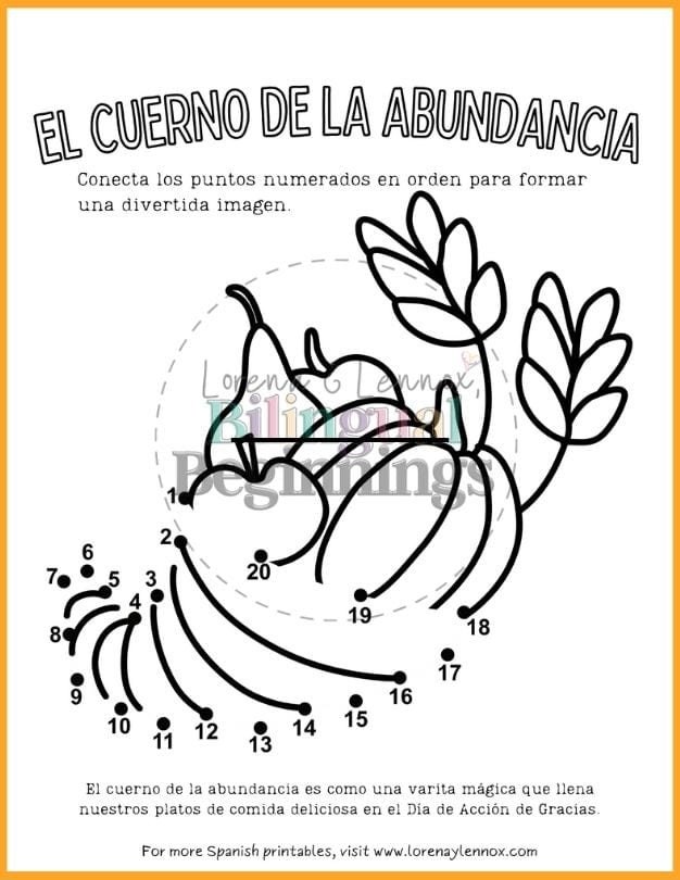 5 Thanksgiving Dot to Dot Printable Worksheets in Spanish - Etsy