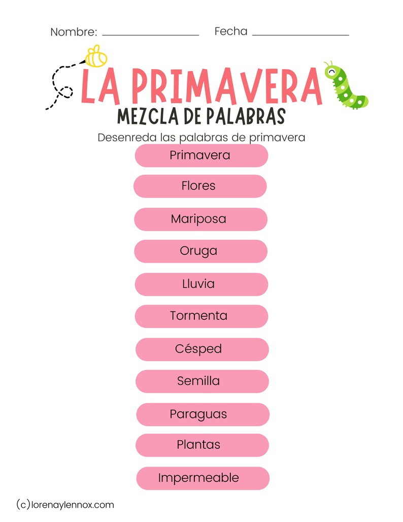 Spring Word Scramble in Spanish - Etsy