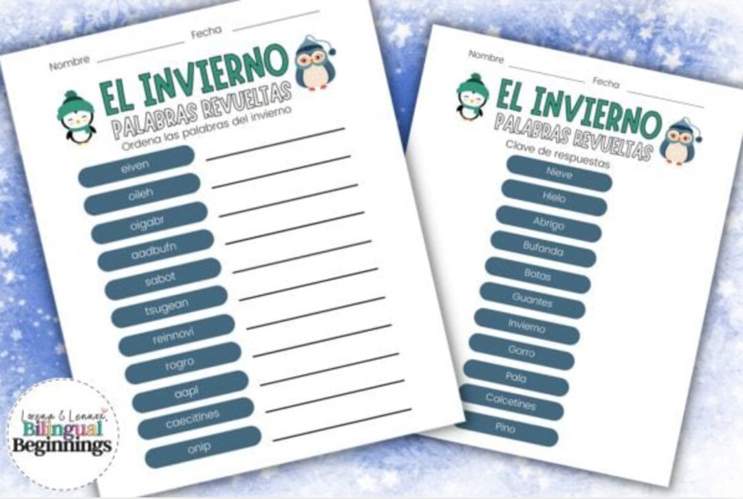 Winter Word Scramble Printable in Spanish - Etsy