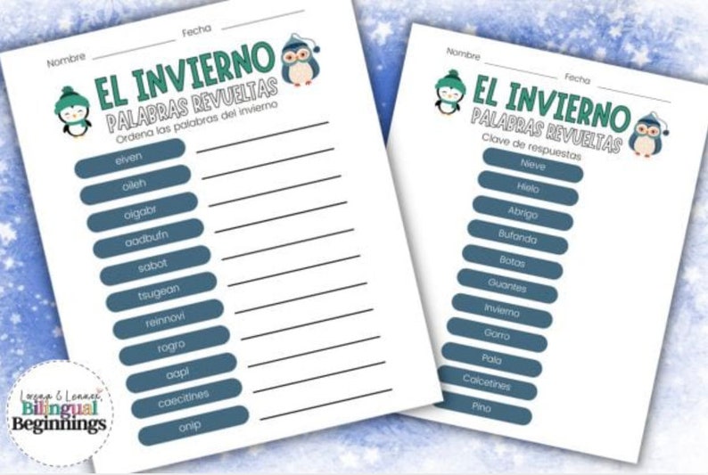 Winter Word Scramble Printable in Spanish - Etsy