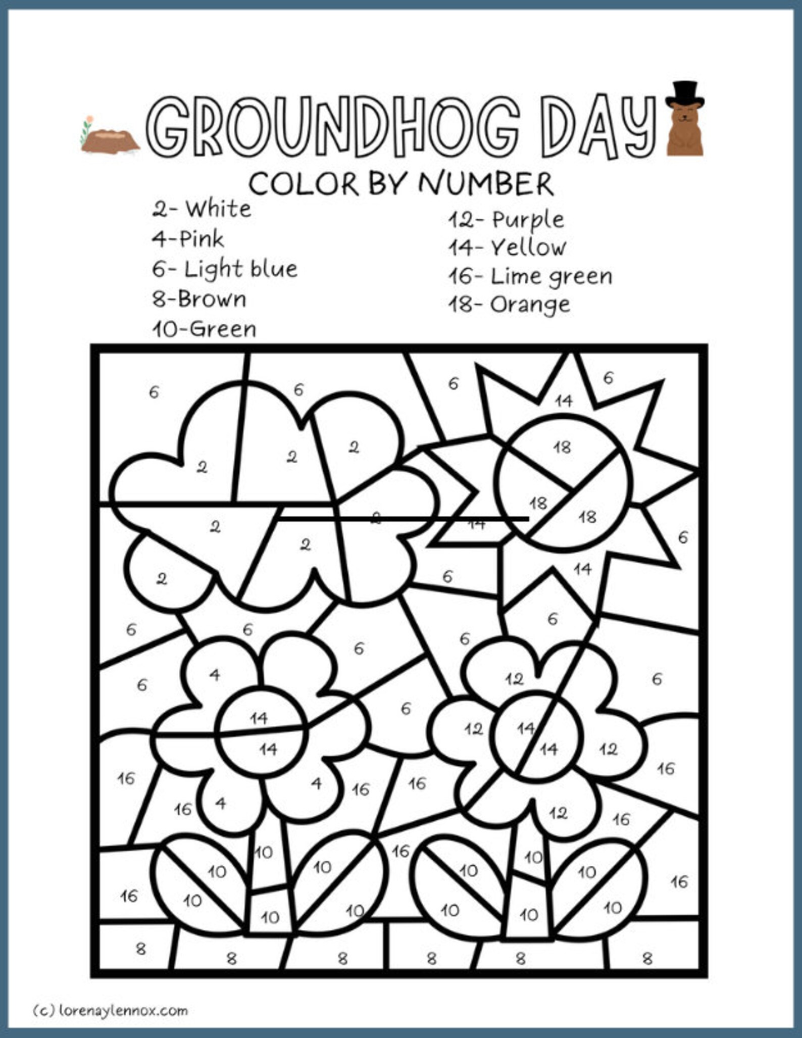 Groundhog Day Color by Number Printables english - Etsy