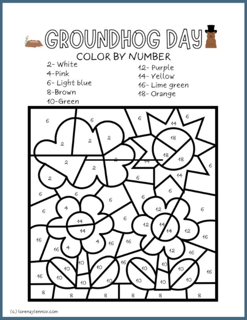 Groundhog Day Color by Number Printables english - Etsy