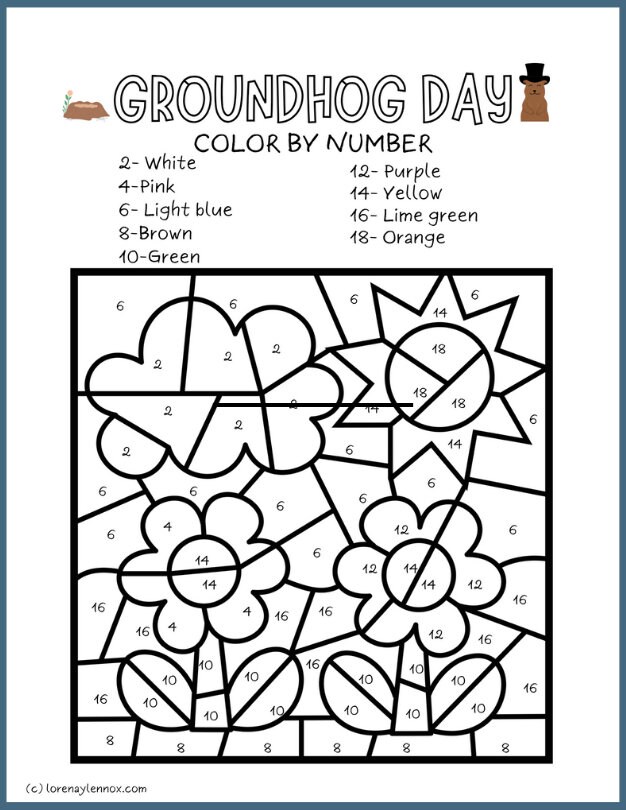 Groundhog Day Color by Number Printables english - Etsy
