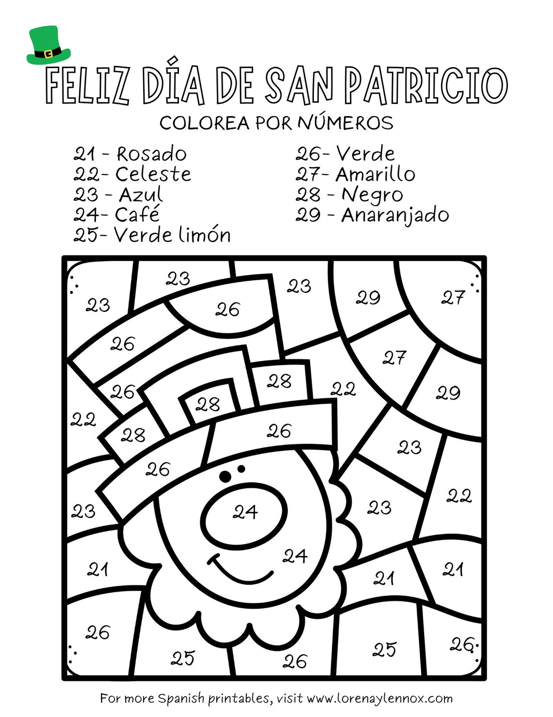 St. Patrick’s Day Color by Number in Spanish - Etsy