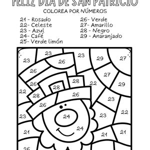 St. Patrick’s Day Color by Number in Spanish - Etsy