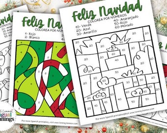 Spanish Winter-themed Color by Number Coloring Pages Learn Colors in ...