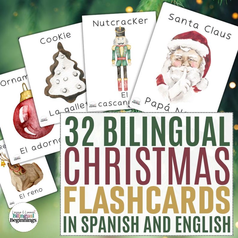 32 Bilingual Christmas Flashcards in Spanish - Etsy