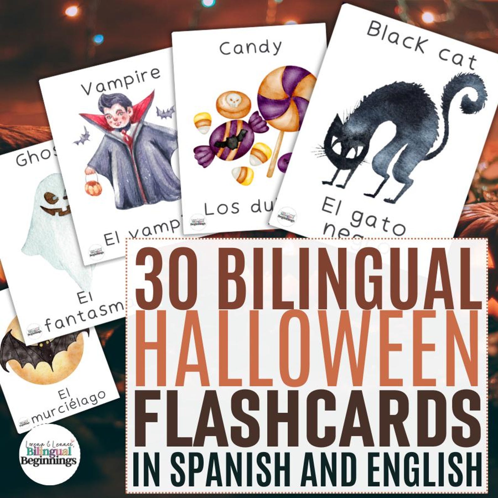 30 Bilingual Halloween Flashcards in Spanish and English | Halloween ...