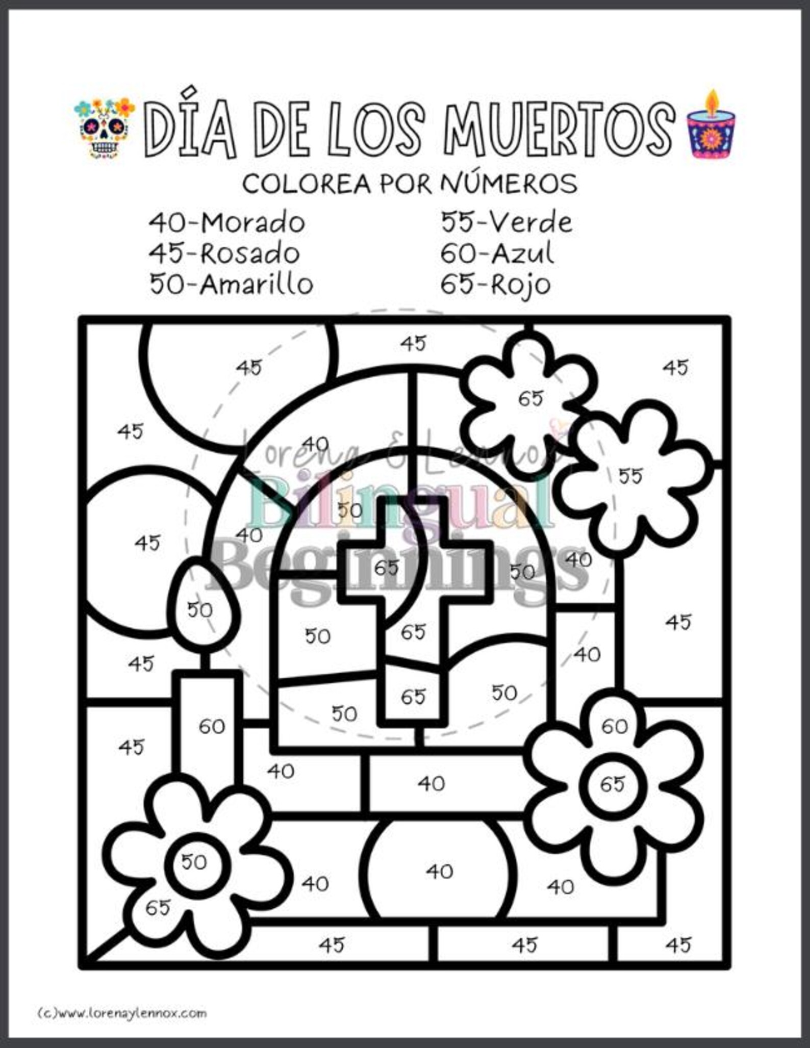 8 Day of the Dead Color by Number Printables in Spanish - Etsy