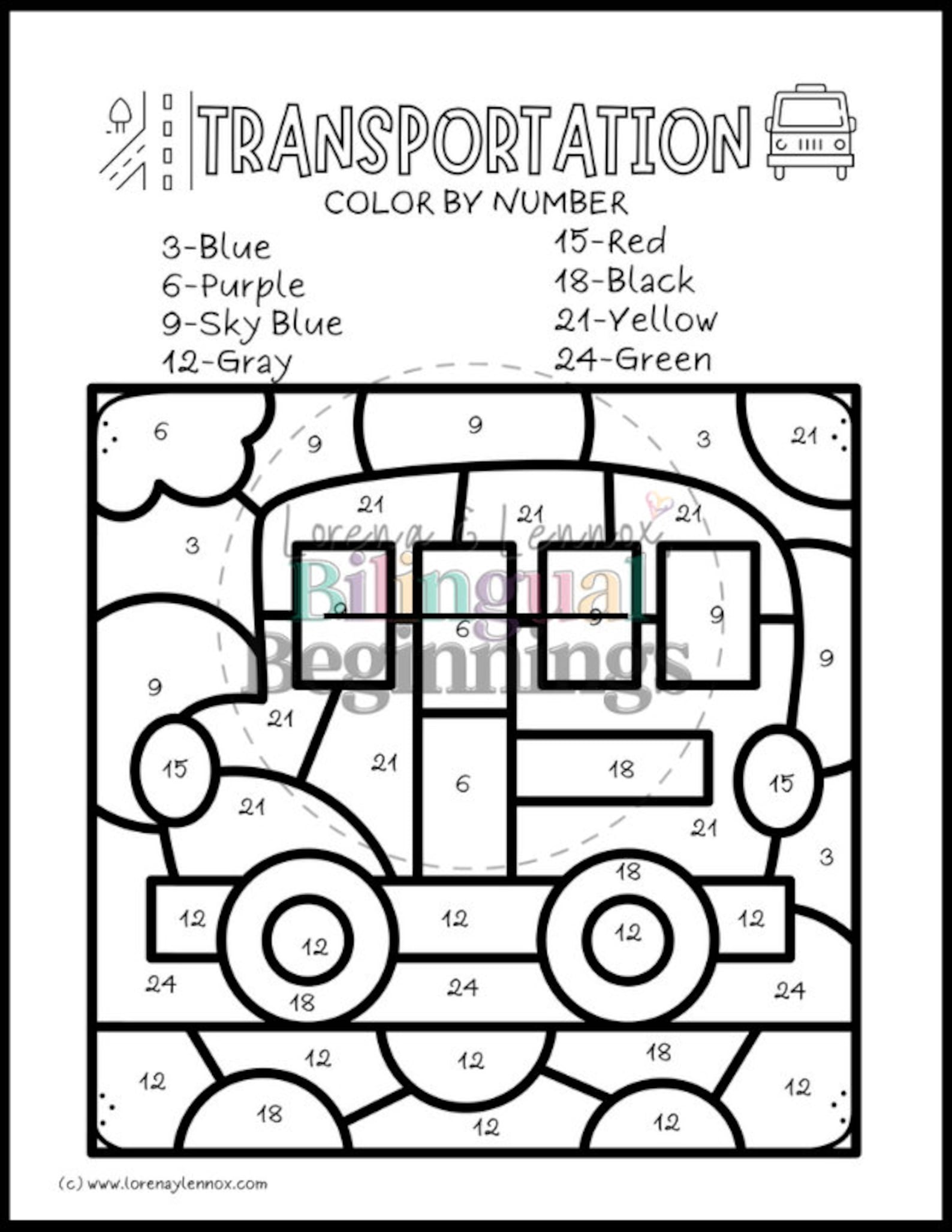 Transportation-themed Color by Number Printables - Engaging Educational ...