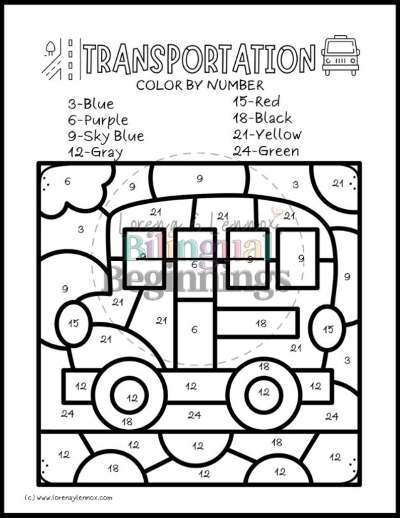Transportation-themed Color by Number Printables - Engaging Educational ...