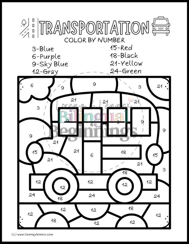 Transportation-themed Color by Number Printables - Engaging Educational ...