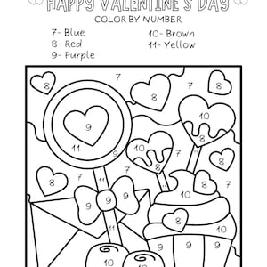 Valentine's Day Color by Number Printables (ENGLISH) - Etsy