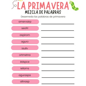 Spring Word Scramble in Spanish - Etsy