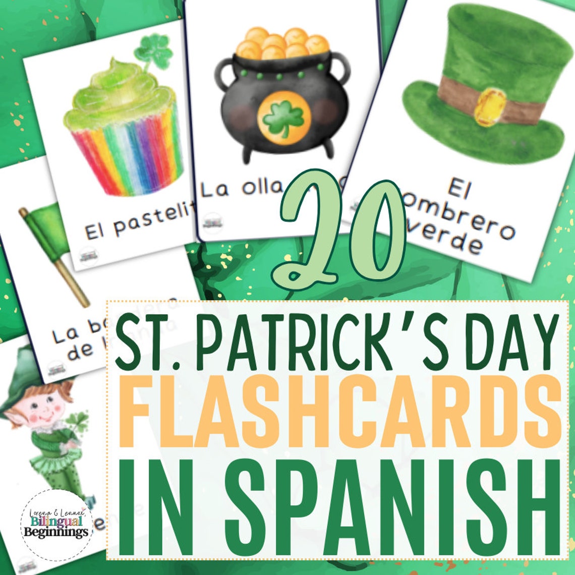 20 St. Patrick's Day Flashcards in Spanish for Kids - Etsy