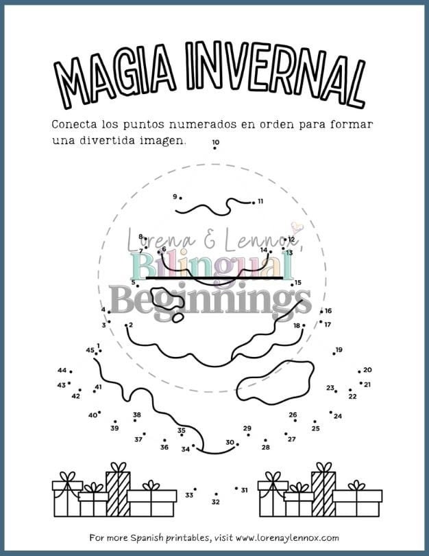 7 Winter Dot to Dot Printable Worksheets in Spanish - Etsy
