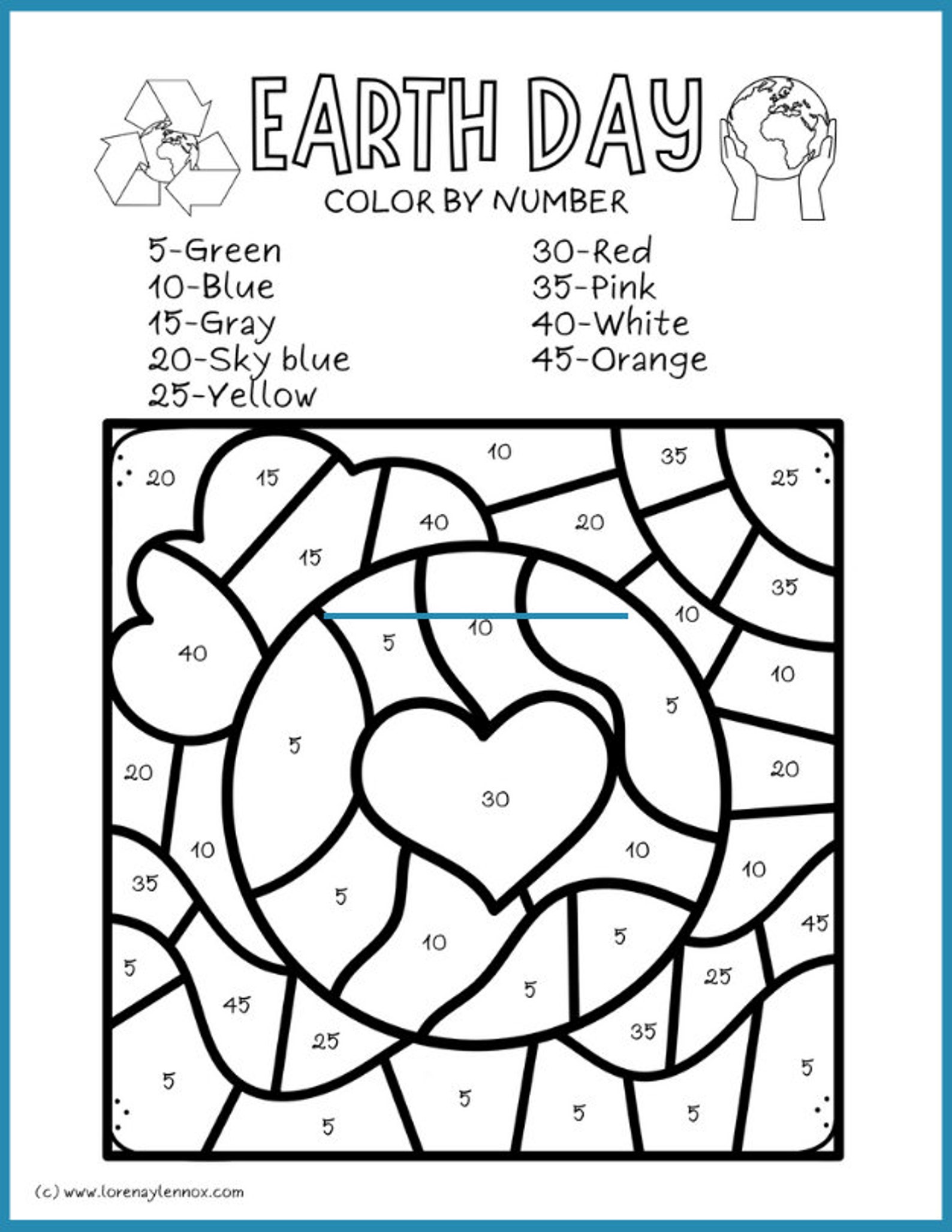 Earth Day Color by Number Printables - English Edition - Etsy