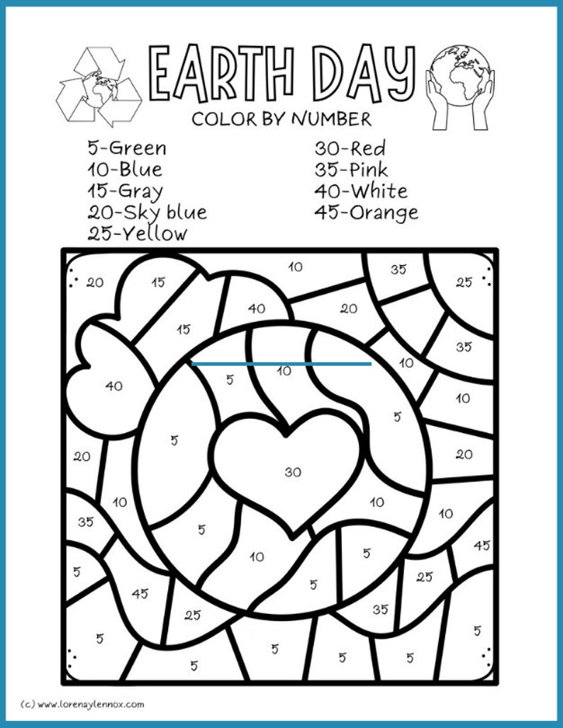 Earth Day Color by Number Printables - English Edition - Etsy