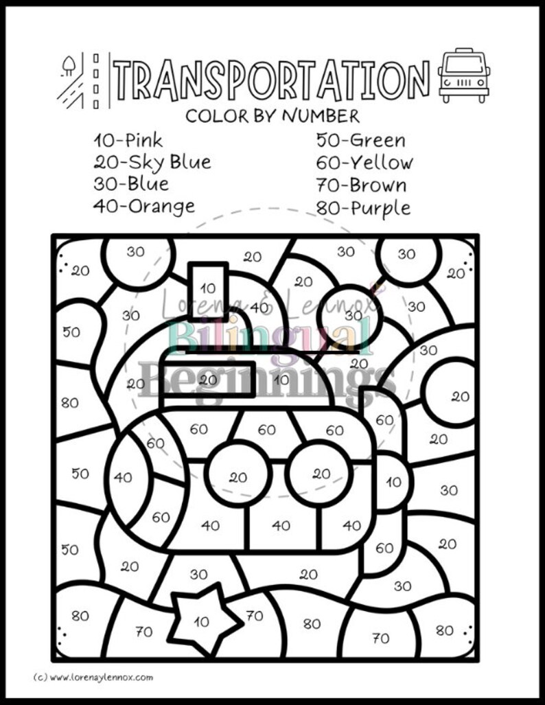 Transportation-themed Color by Number Printables - Engaging Educational ...