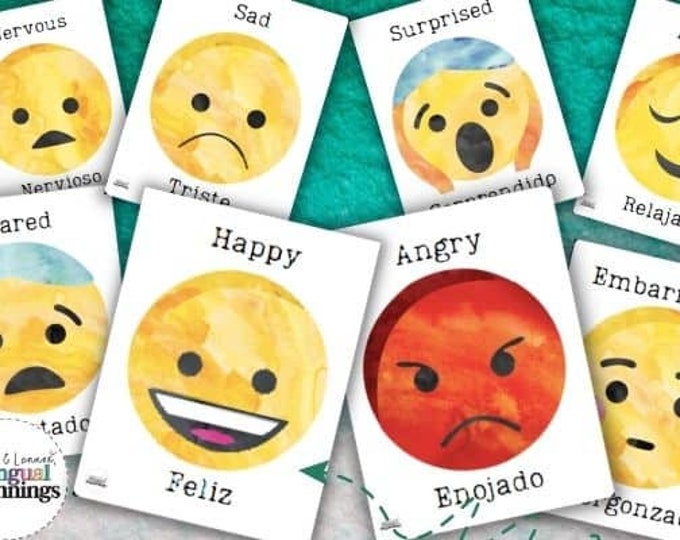 24 Bilingual Spanish/english Emotions Flashcards - Etsy