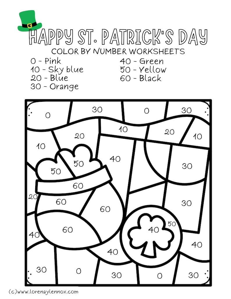 St. Patrick's Day Color by Number Worksheets (ENGLISH) - Etsy
