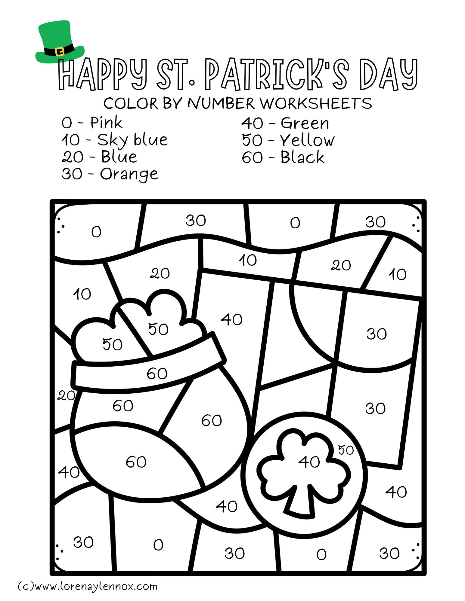 St. Patrick's Day Color by Number Worksheets (ENGLISH) - Etsy