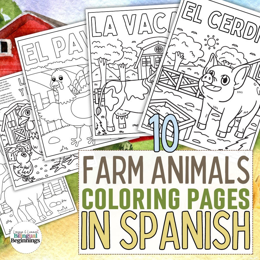 Farm Animal Coloring Pages in Spanish - Set of 10 - Etsy