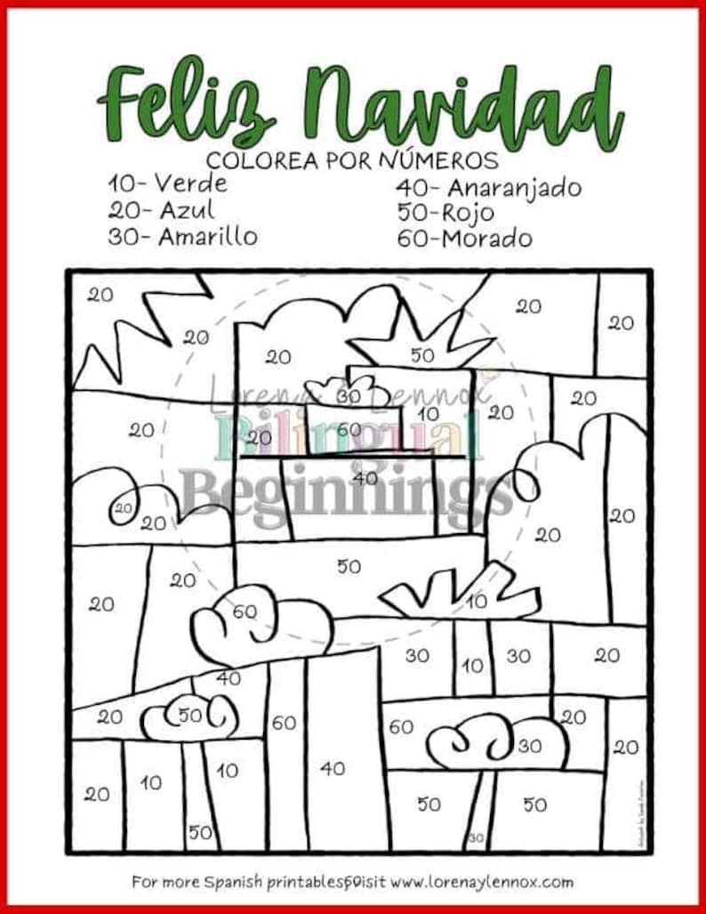 Christmas Color by Number Coloring Pages in Spanish - Etsy