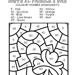St. Patrick's Day Color by Number Worksheets (ENGLISH) - Etsy