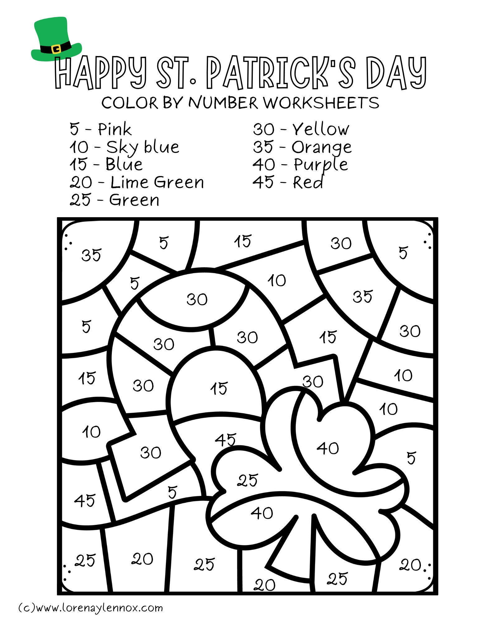 St. Patrick's Day Color by Number Worksheets (ENGLISH) - Etsy