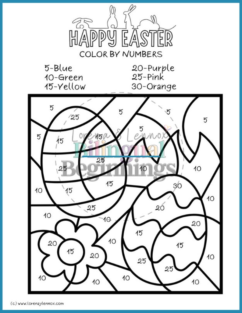 Easter Color by Number Printables (ENGLISH) - Etsy