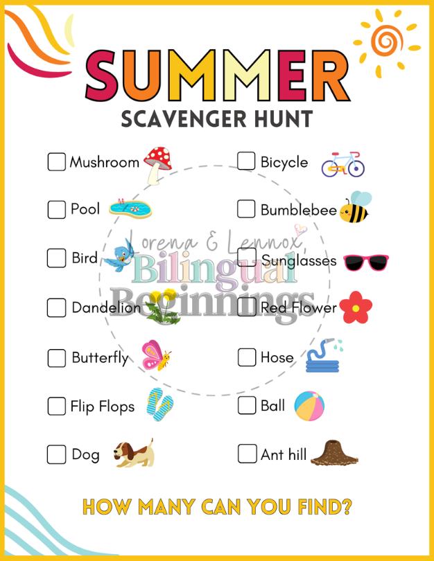 Summer Scavenger Hunt Printable in Spanish and English - Etsy