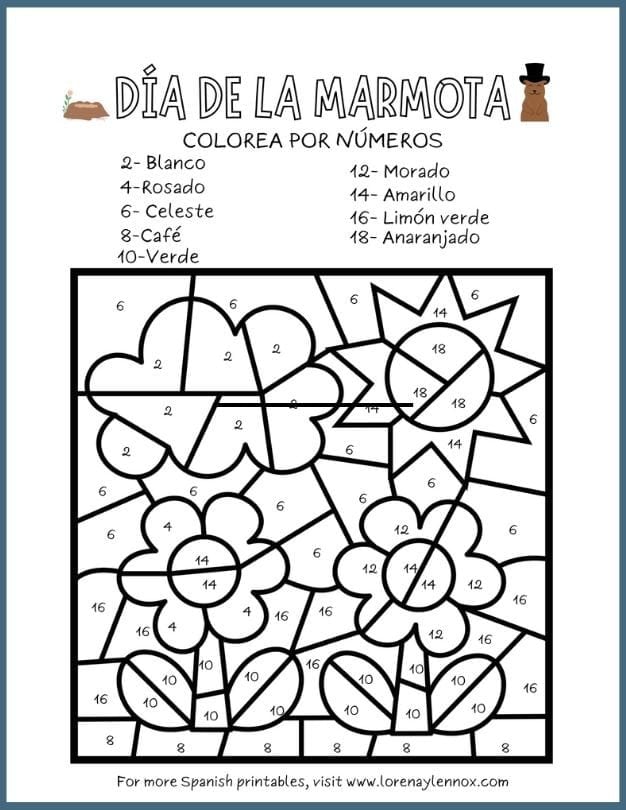 Groundhog Day Color by Number Printables in Spanish (6) - Etsy