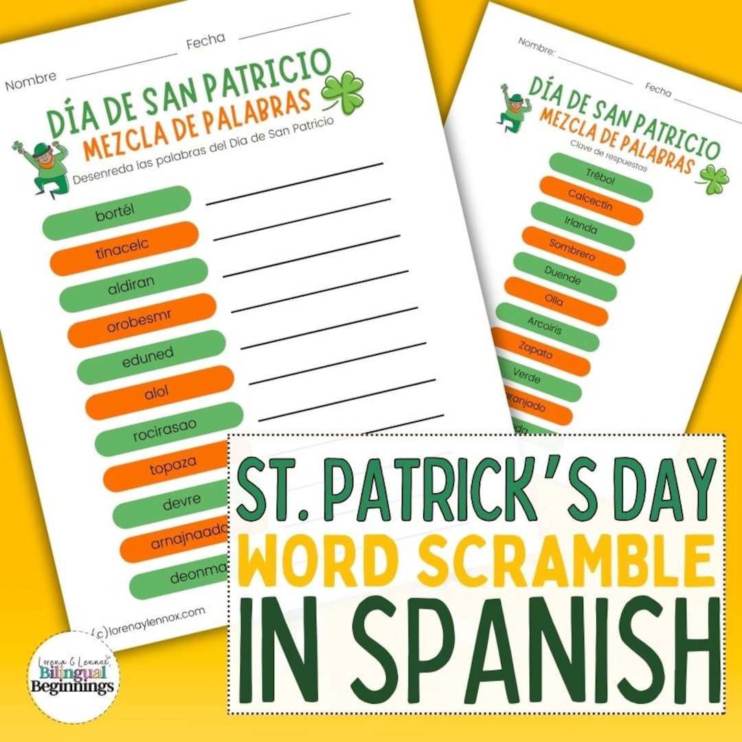 St. Patrick's Day Word Scramble in Spanish - Etsy