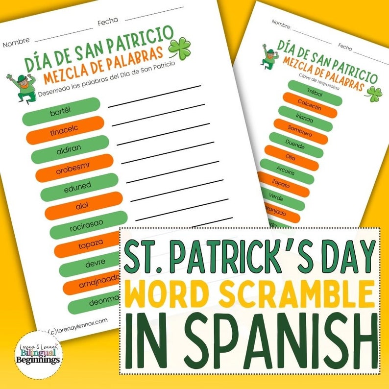 St. Patrick's Day Word Scramble in Spanish - Etsy