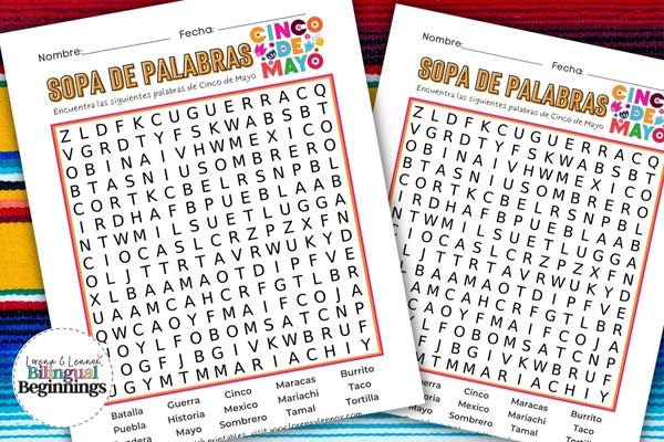 Cinco De Mayo Word Search in Spanish - Etsy
