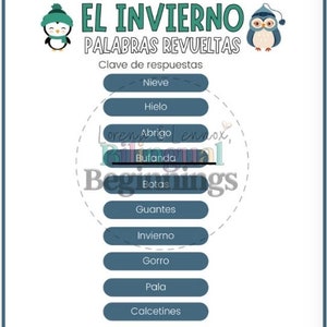 Winter Word Scramble Printable in Spanish - Etsy