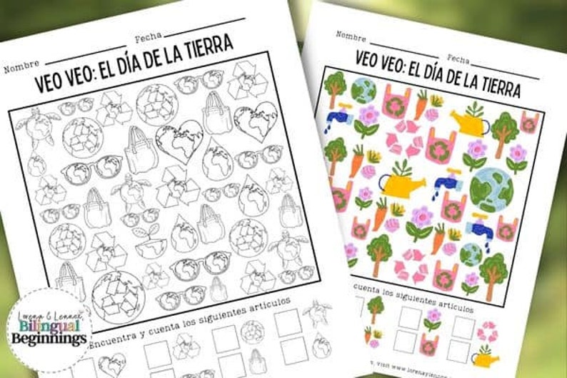 I Spy Earth Day Worksheets in Spanish for Kids - Etsy