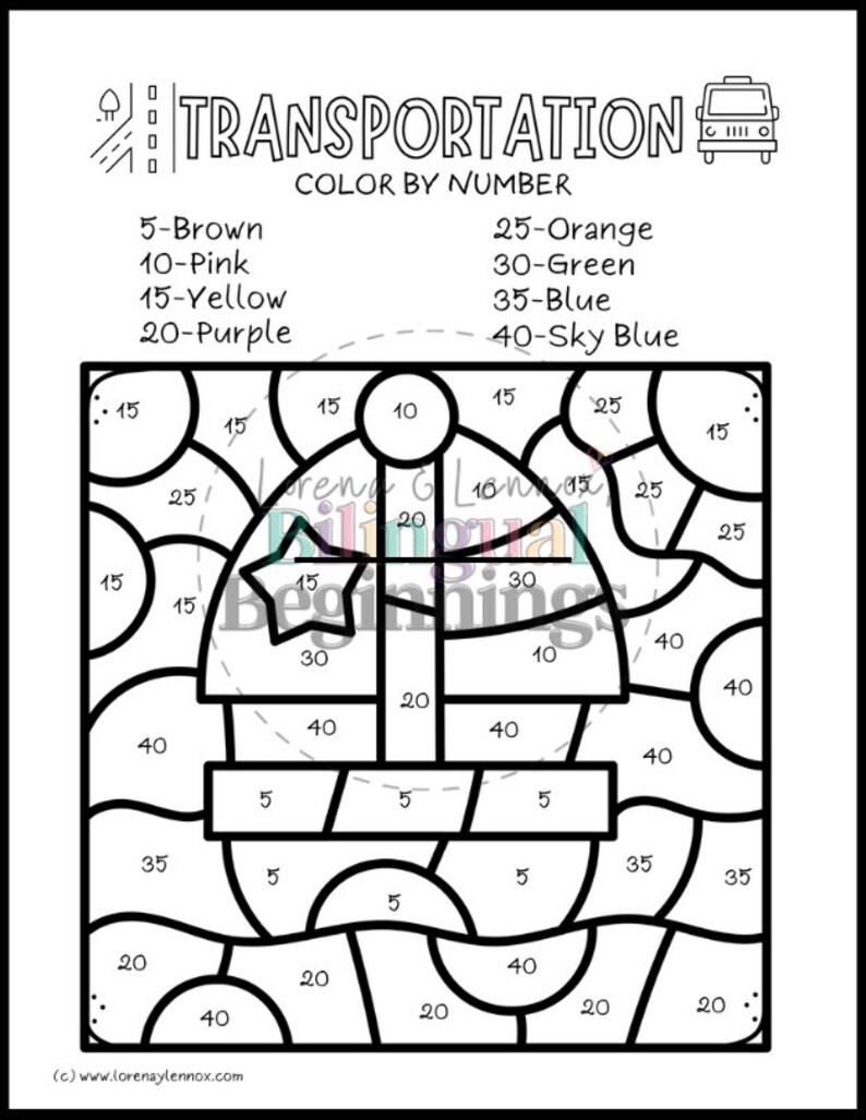 Transportation-themed Color by Number Printables - Engaging Educational ...