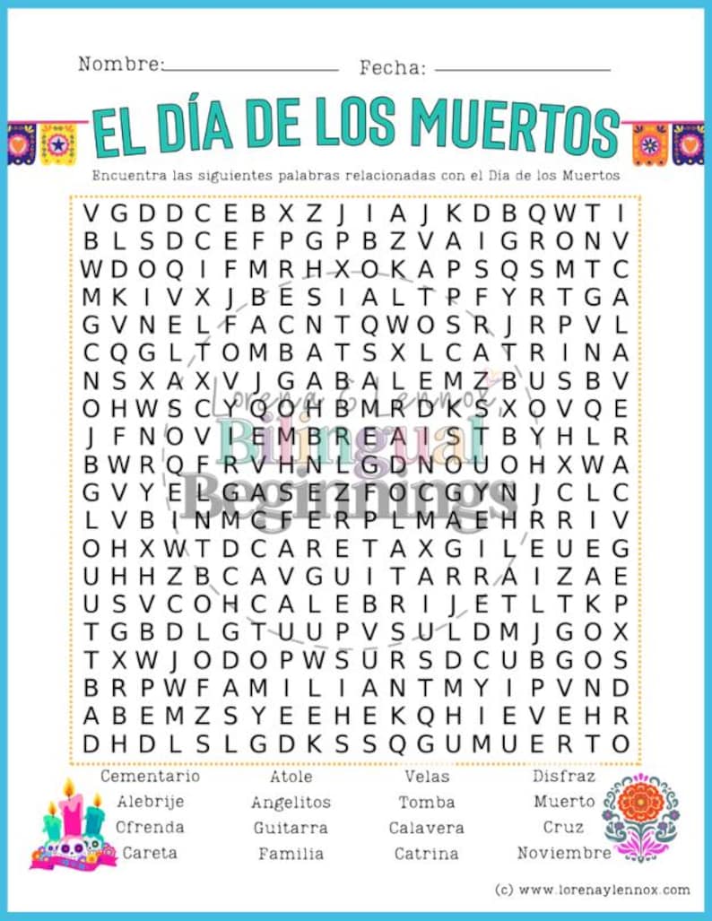 Day of the Dead Word Search in Spanish - Etsy