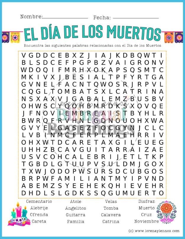 Day of the Dead Word Search in Spanish - Etsy