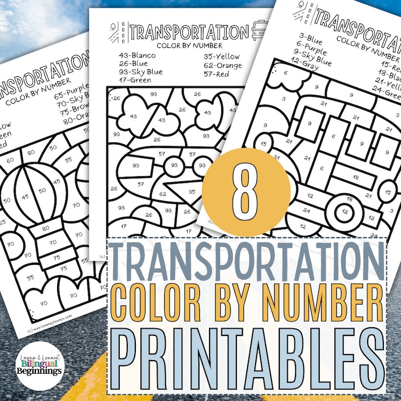 Transportation-themed Color by Number Printables - Engaging Educational ...