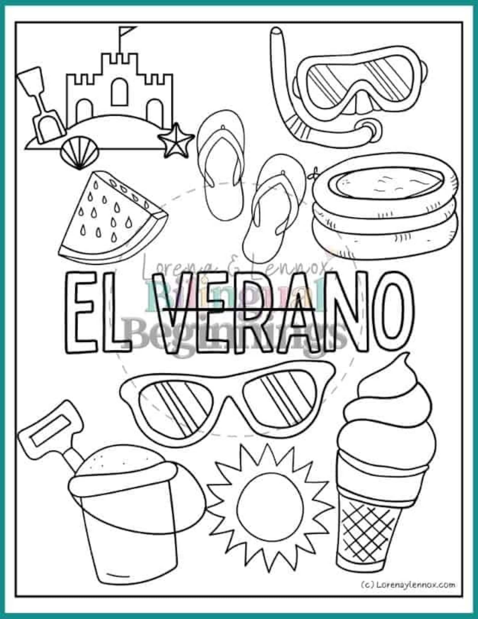 Summer Coloring Pages in Spanish - Etsy
