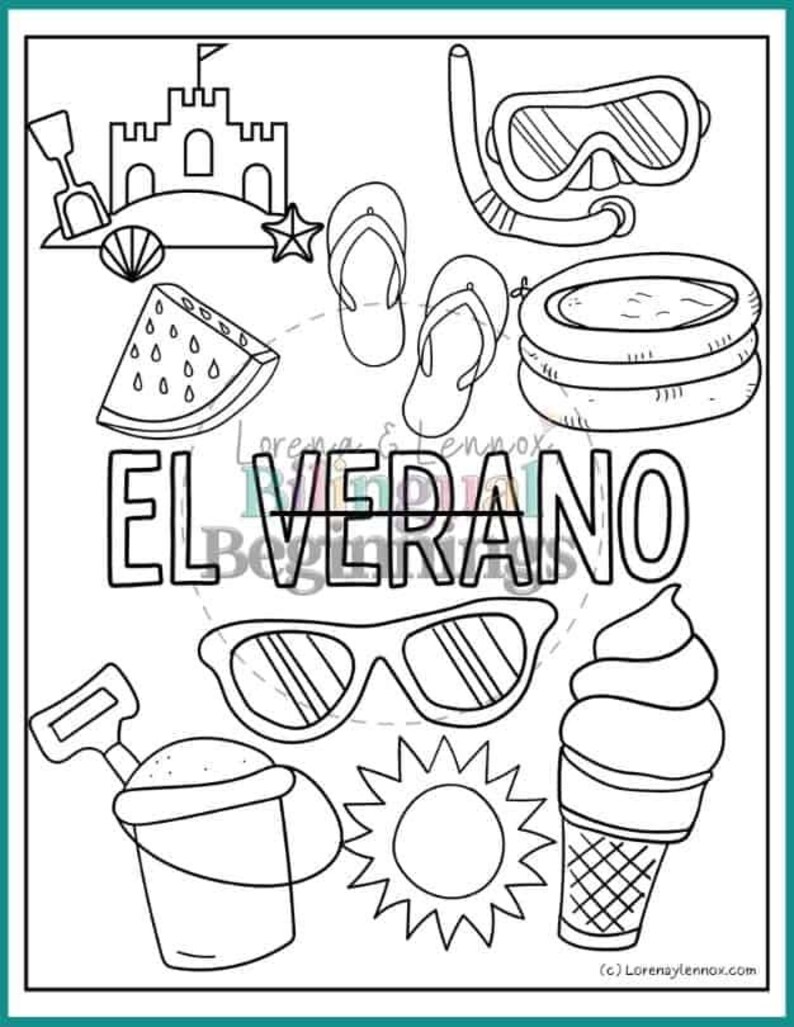 Summer Coloring Pages in Spanish - Etsy